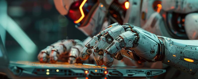 Robot Hand Pressing Laptop Key Stock Illustration - Illustration of ...