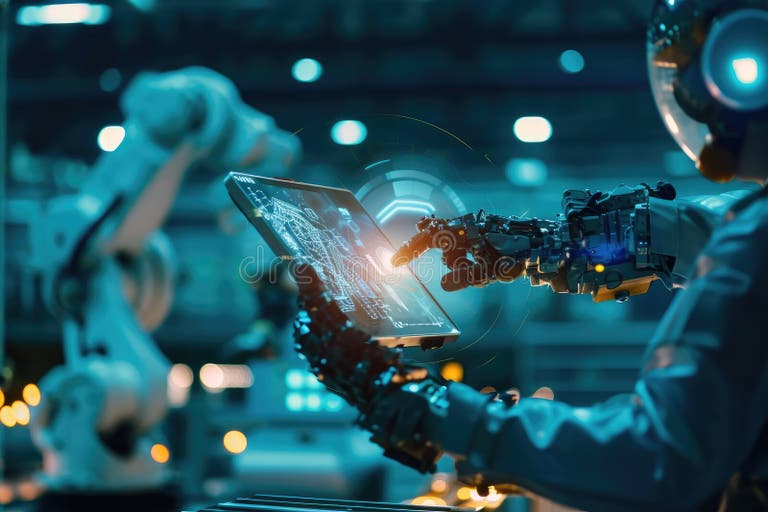 Robot Hand Pressing on Tablet Screen. Artificial Intelligence and ...