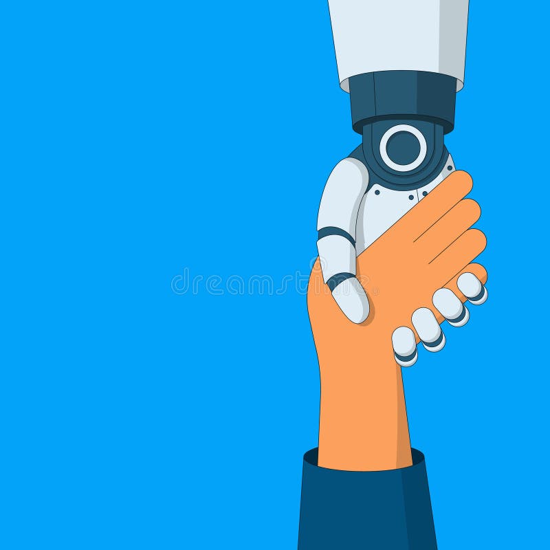 Robot Hand Pulling Out or Helping Human Hand. Concept of Artificial ...