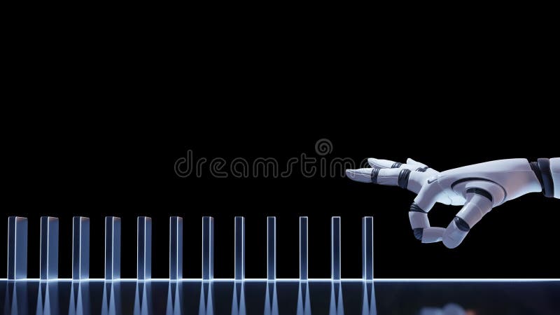 Robot Hand Pushing Block Creating Domino Effect Stock Footage - Video ...