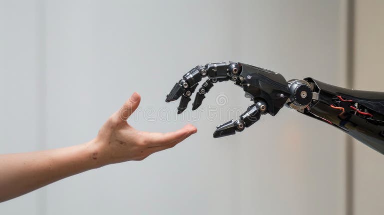 A Robot Hand Reaching Out To a Human Hand, Technology Relation with ...