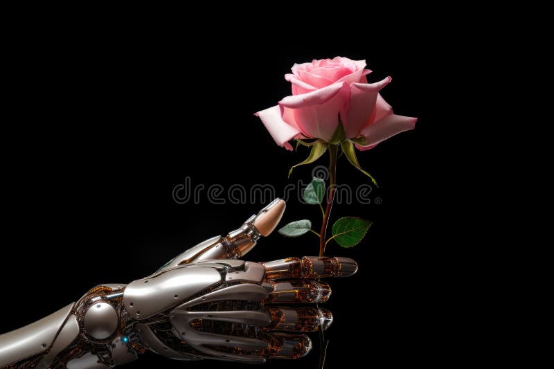 Robot Hand Rose Robot Hand Holding Rose Ai Technologyon Black ...
