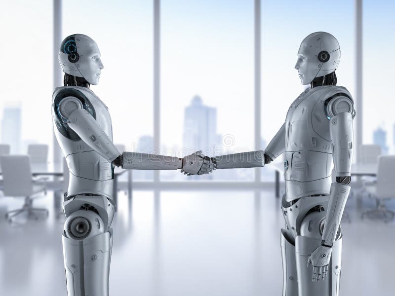 Robot hand shake stock illustration. Illustration of office - 153167219