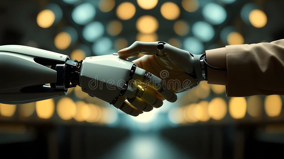 Robot Hand Shaking Hands with a Human Stock Illustration - Illustration ...