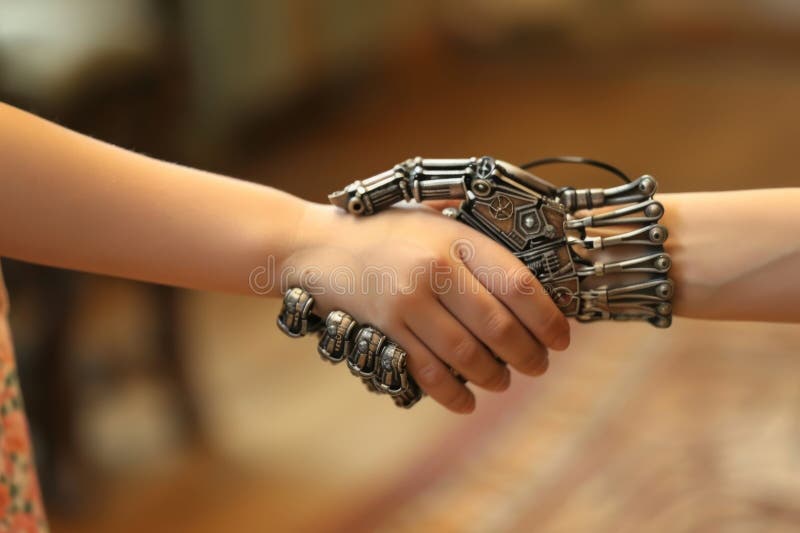 Robot Hand Shaking Human Hand, Symbolizing Collaboration between Ai and ...
