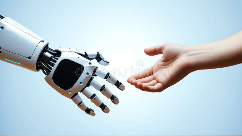 Robot Hand Shaking with Human Hand Symbolizing Future Cooperation Stock ...