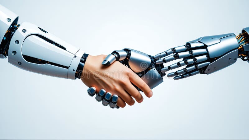 Robot Hand Shaking with Human Hand Symbolizing Future Cooperation Stock ...