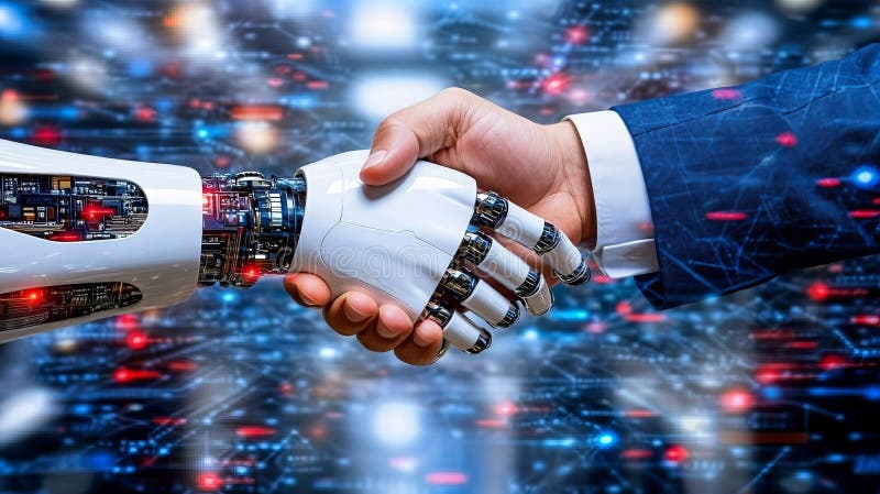 Robot Hand Shaking Human Hand, Symbolizing Collaboration between ...