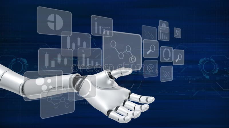 Robot Hand Showing Intelligence Dashboard Big Data Diagram Graph ...
