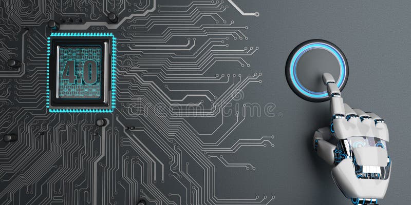 4.0 Robot Hand Start Button Microchip Stock Illustration - Illustration ...