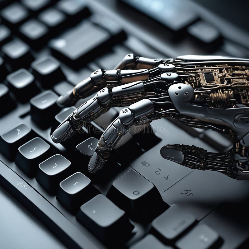 Robot Hand Taps on a Button. Future Technology that Will Make Work ...