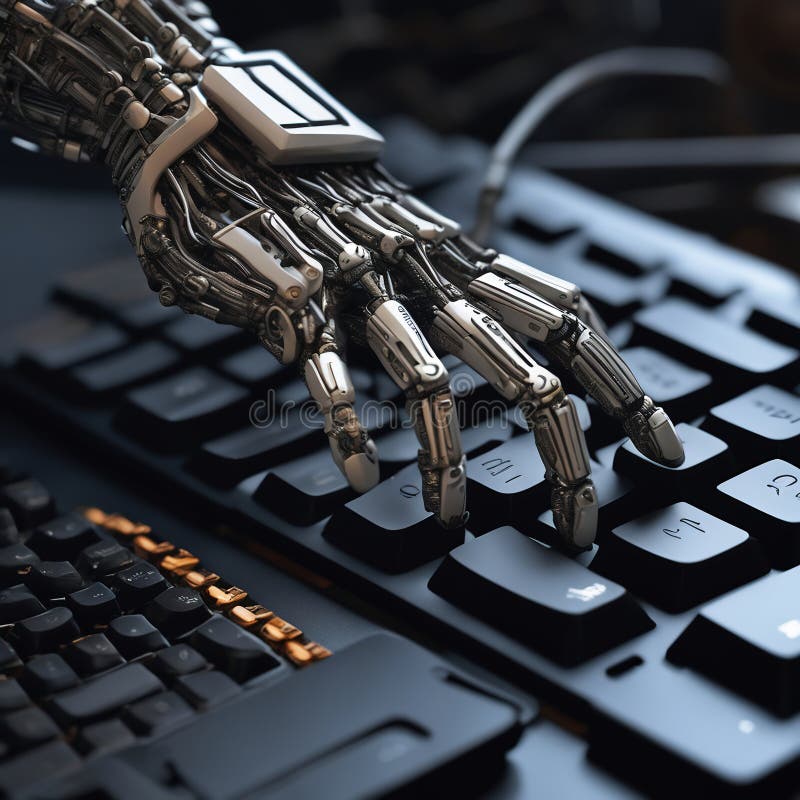 Robot Hand Taps on a Button. Future Technology that Will Make Work ...