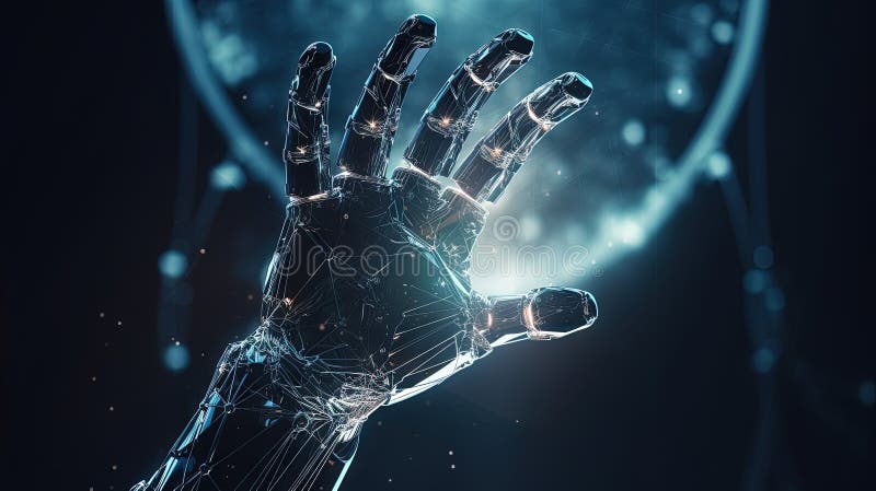 Robot Hand Technology Concept with Shiny Electronic Connections ...