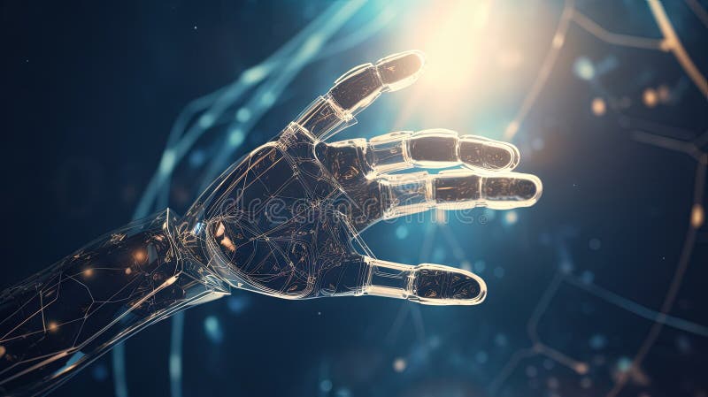 Robot Hand Technology Concept with Shiny Electronic Connections ...