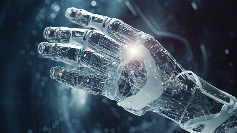 Robot Hand Technology Concept with Shiny Electronic Connections ...