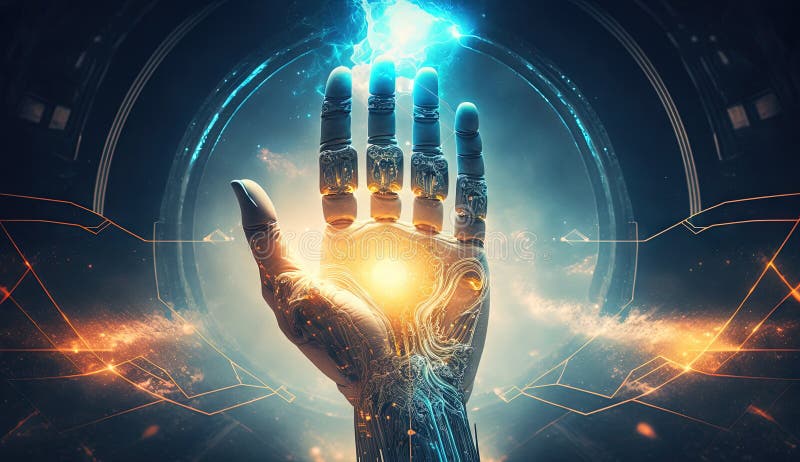 Robot Hand Technology Concept with Shiny Electronic Connections ...