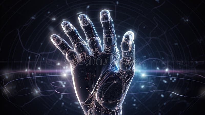 Robot Hand Technology Concept with Shiny Electronic Connections ...
