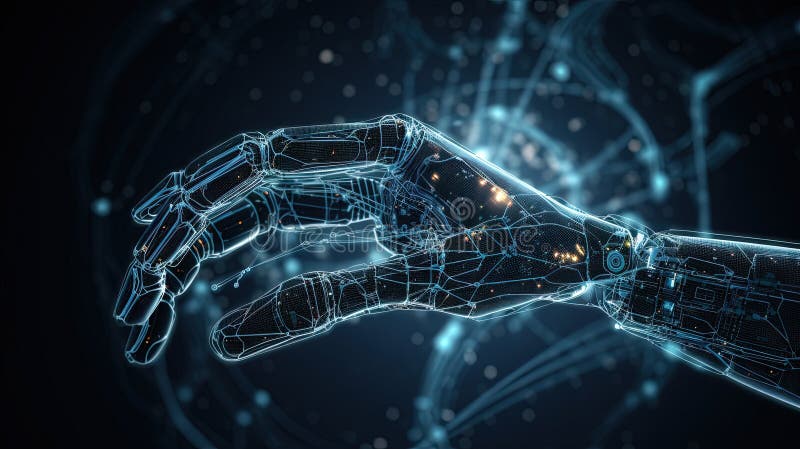 Robot Hand Technology Concept with Shiny Electronic Connections ...