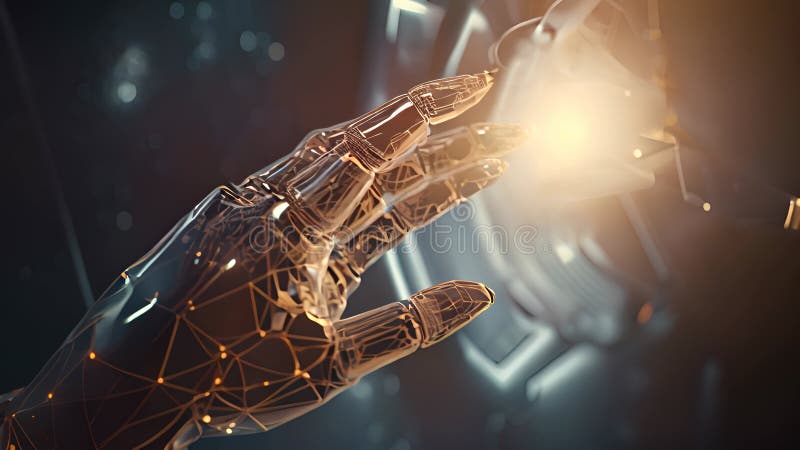 Robot Hand Technology Concept with Shiny Electronic Connections ...