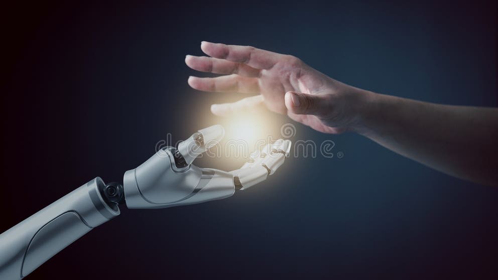 Robot Hand Touch Human Hand, the Concept of Using Artificial ...