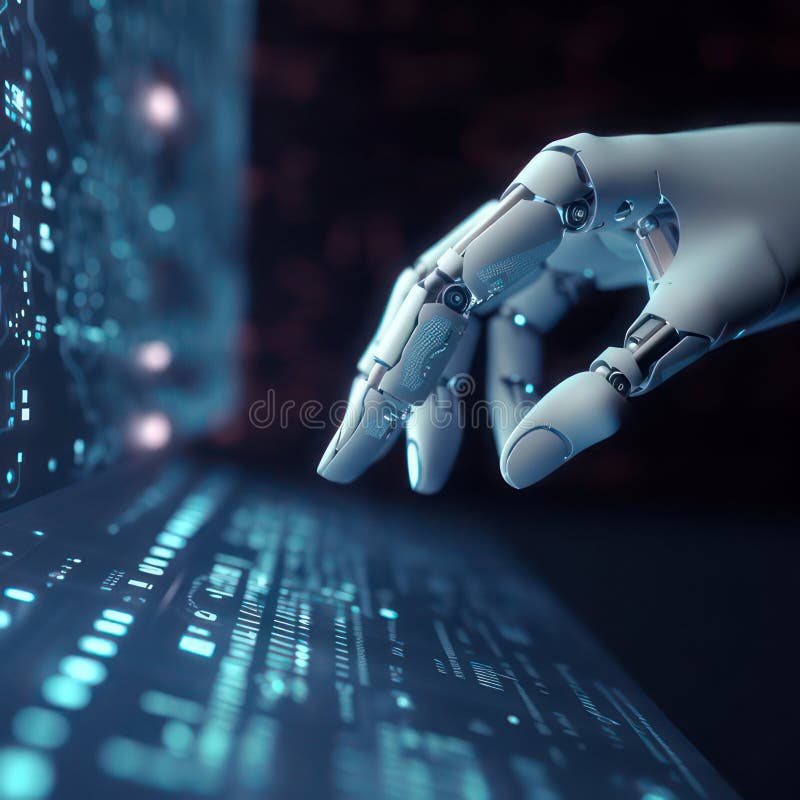 Robot Hand Touching Computer Screen Created with Generative AI Stock ...