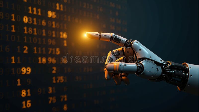 Robot Hand Touching Digital Numbers Display Stock Illustration ...