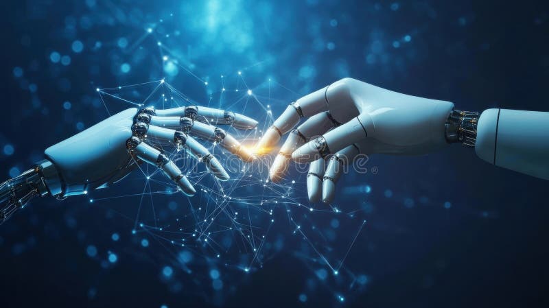 A Robot Hand Touching a Human Hand Stock Illustration - Illustration of ...