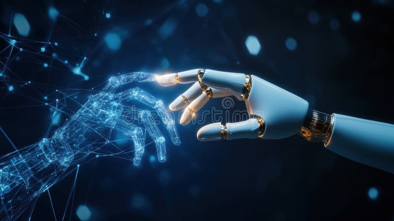 A Robot Hand Touching a Human Hand Stock Illustration - Illustration of ...