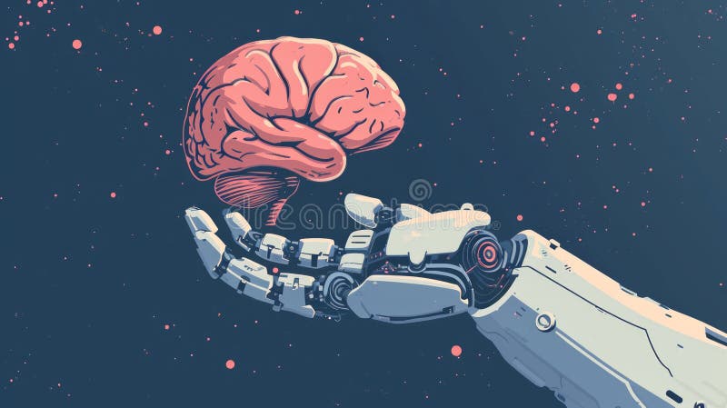 Robot Hand Touching Human Brain. Artificial Intelligence Concept Stock ...