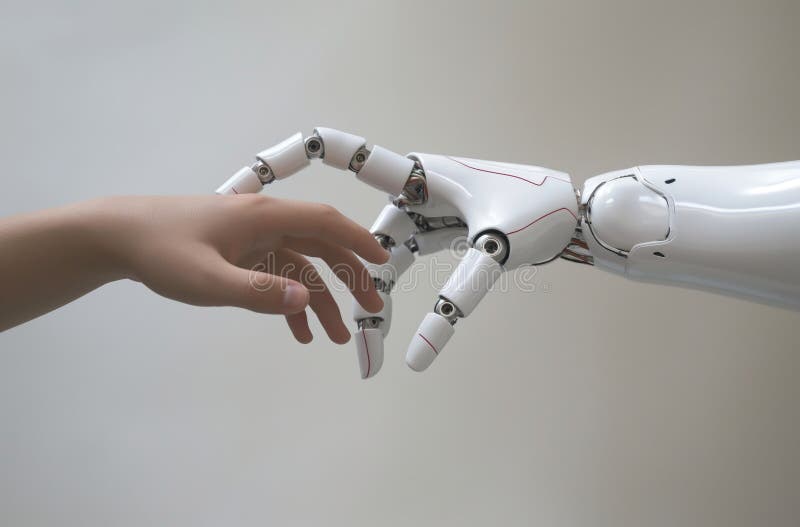 Robot Hand Touching Human Hand Stock Illustration - Illustration of ...