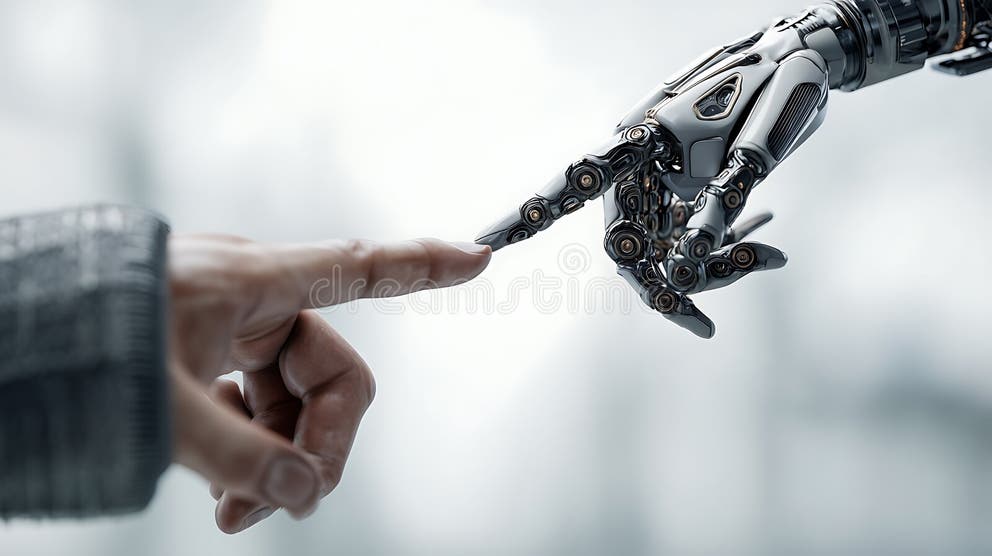 Robot Hand Touching Human Finger Connection Technology Future ...