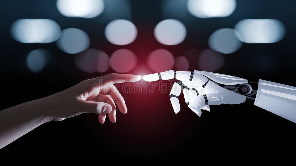 Robot Hand is Touching a Human Hand Stock Illustration - Illustration ...
