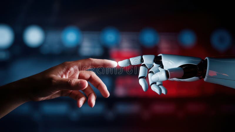 Human and Robot Hand Touching. Concept of Artificial Intelligence ...