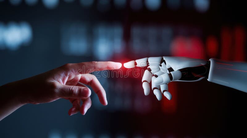 Human and Robot Hand Touching. Concept of Artificial Intelligence ...