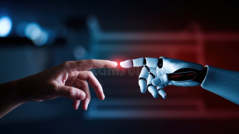 Robot Hand is Touching a Human Hand Stock Illustration - Illustration ...