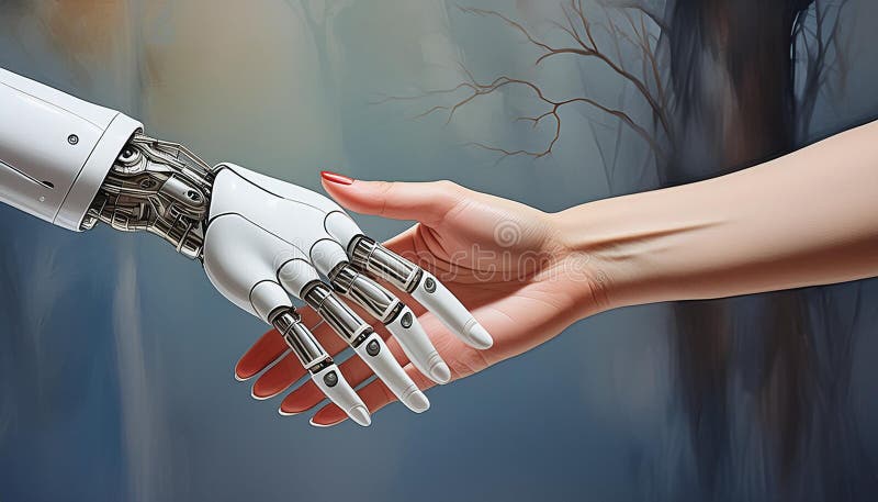 A Robot Hand is Touching a Human Hand Stock Illustration - Illustration ...
