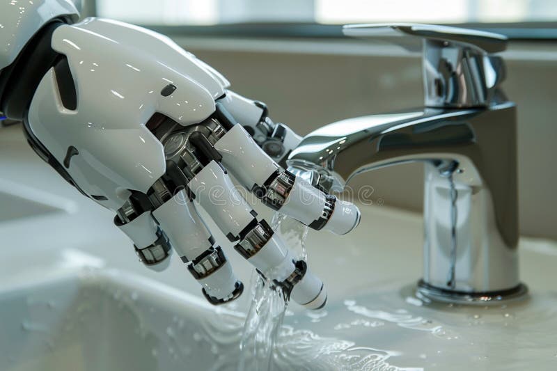 Robot Hand Turns Off the Water. Save Water Concept. Generative AI Stock ...