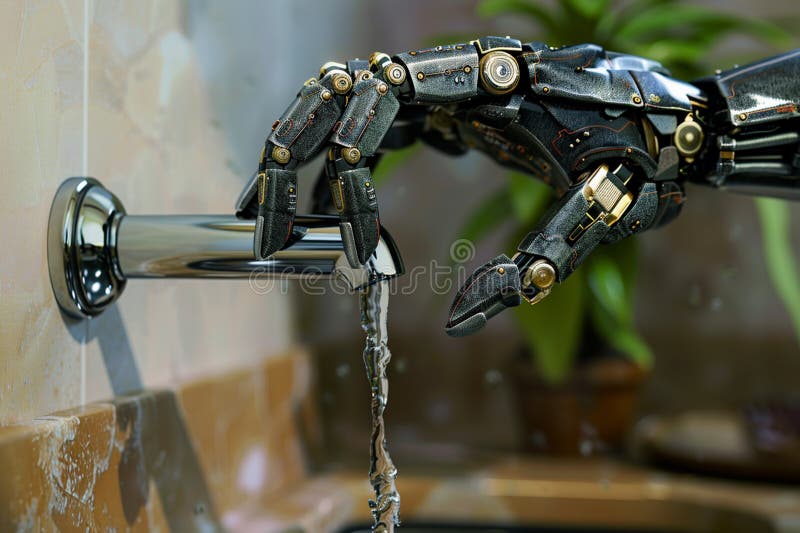 Robot Hand Turns Off the Water. Save Water Concept. Generative AI Stock ...