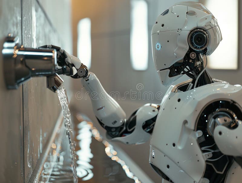 Robot Hand Turns Off the Water. Save Water Concept. Generative AI Stock ...