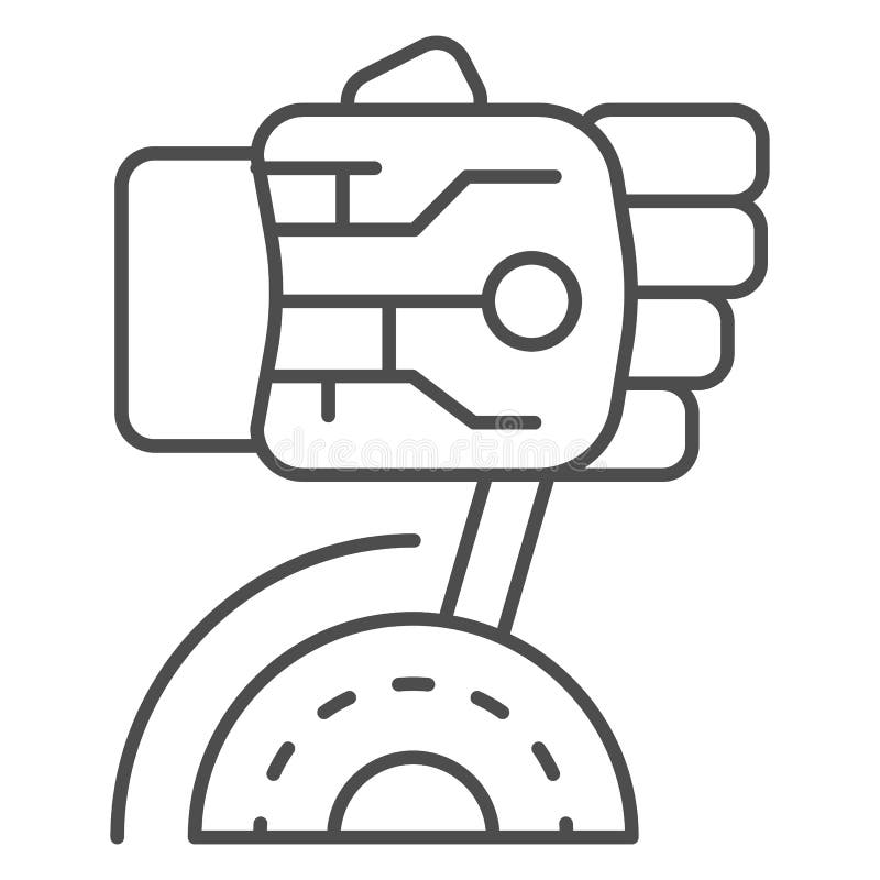 Robot Hand Turns on Switch Thin Line Icon, Robotization Concept ...