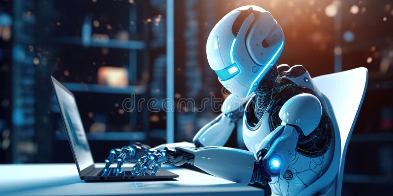 Robot Hand Typing on the Computer. the Concept of Artificial ...