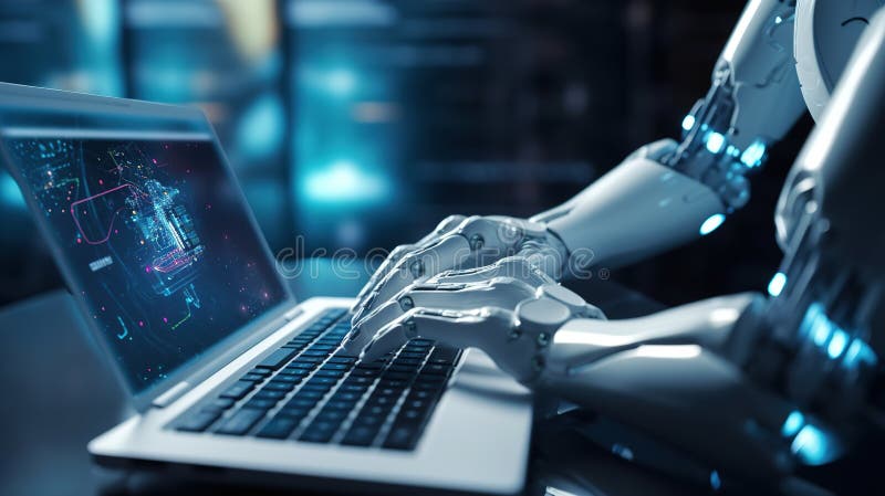 Robot Hand Typing on the Computer. the Concept of Artificial ...