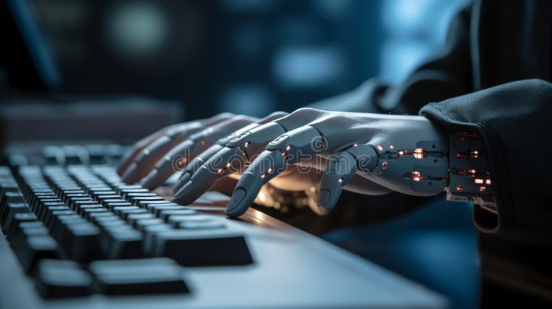 Robot Hand Typing on the Computer. the Concept of Artificial ...
