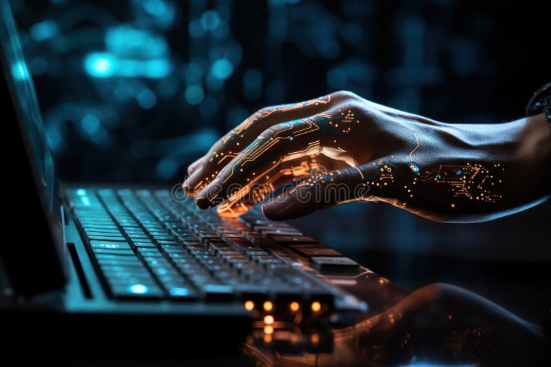 Robot Hand Typing on the Computer. Generative AI Stock Illustration - Illustration of concept ...