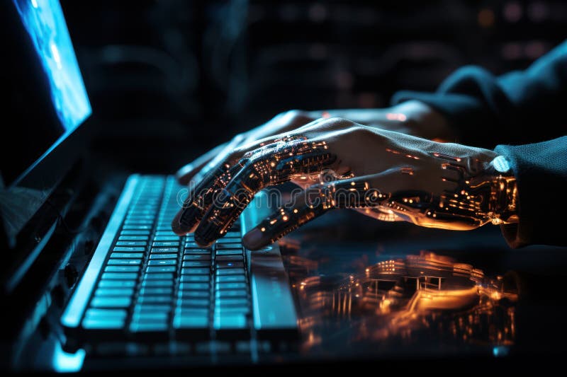 Robot Hand Typing on the Computer. Generative AI Stock Photo - Image of ...