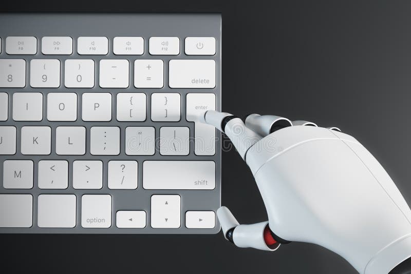 Robot Hand Typing on a Computer Keyboard Stock Illustration ...
