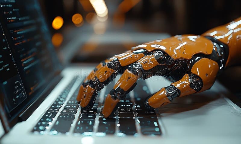 A Robot Hand Typing on a Computer, Symbolizing the Concept of Stocks ...