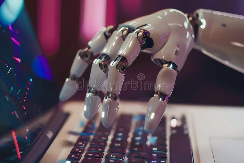 Robot Hand Typing on Laptop Stock Illustration - Illustration of ... Robot Hand Typing on Laptop Stock Illustration - Illustration of ...