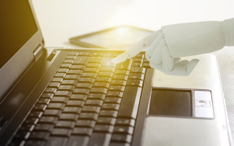 Robot Hand Use Laptop Computer, Artificial Intelligence Technology ...