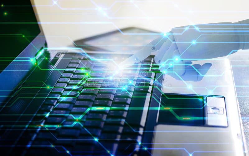 Robot Hand Use Laptop Computer, Artificial Intelligence Technology ...